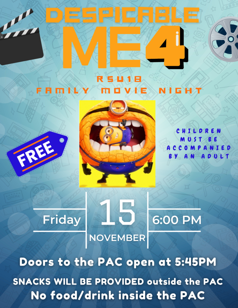 Despicable Me 4 movie night flyer - RSU 18 District
